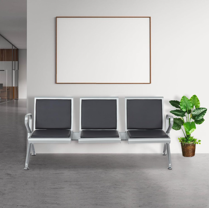 3 link padded office bench - Furniture Mart