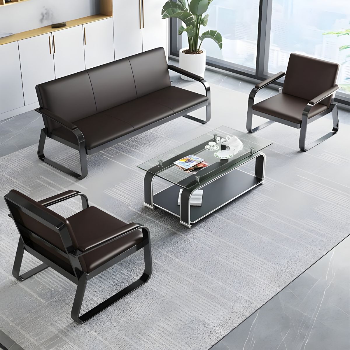 5-Seater Leather Reception Sofa - Furniture Mart - office sofas
